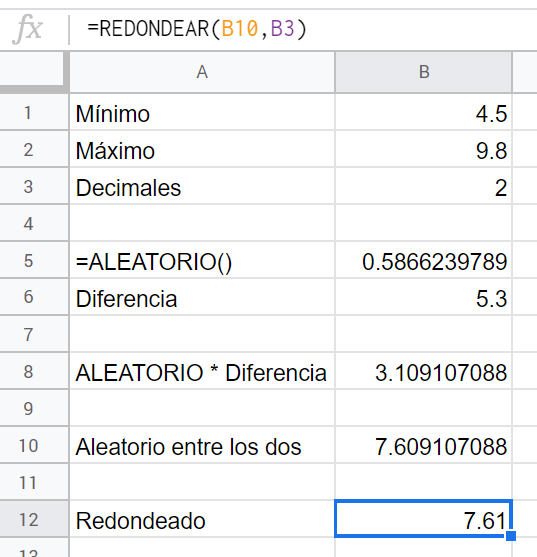 Generar números aleatorios entre dos números con decimales en hojas de ...