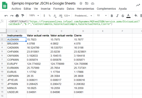 Importar JSON de una API a una hoja de cálculo de Google Sheets - Tesel