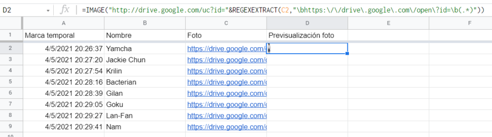 Incluir imágenes de Google Forms en una hoja de cálculo de Google ...