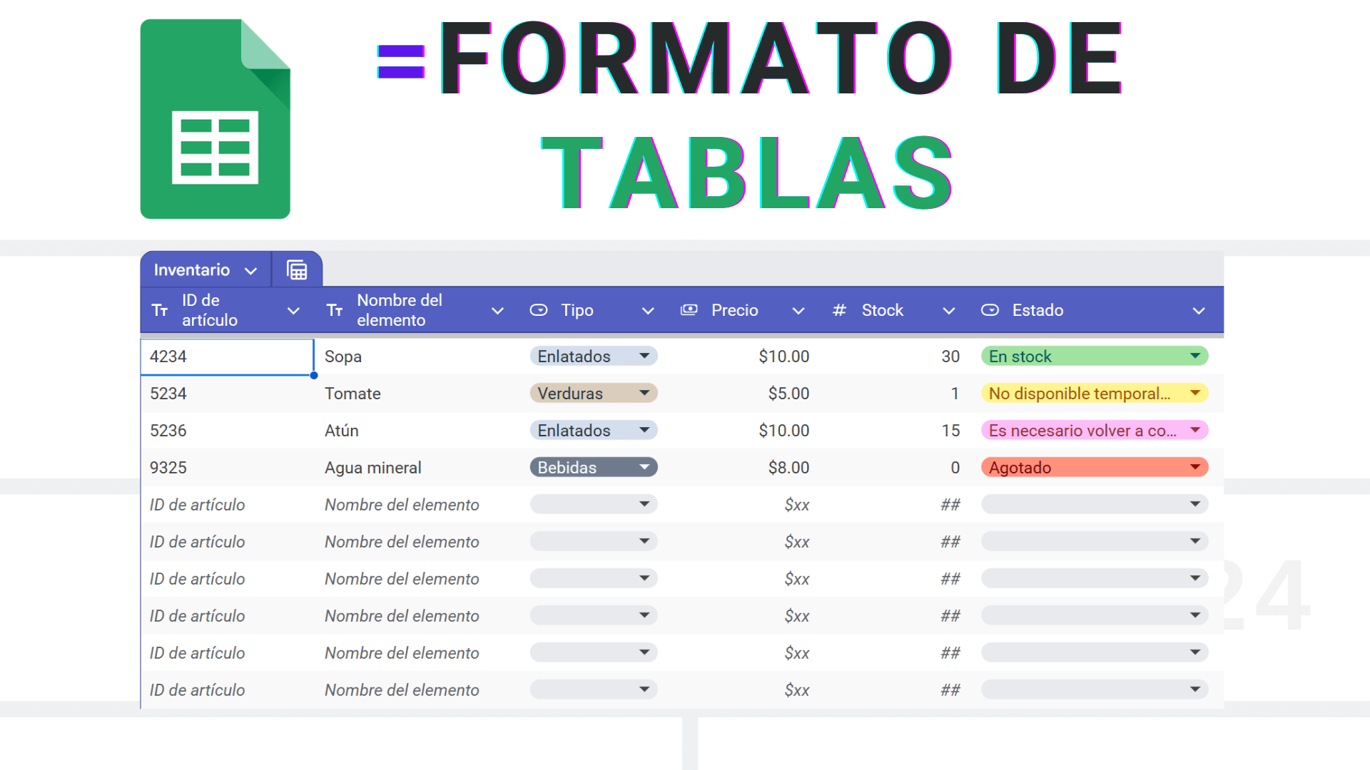 Cómo usar y dar formato a tablas en Hojas de cálculo de Google Sheets ...
